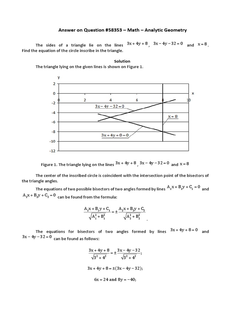 Answer On Question #58353 - Math - Analytic Geometry: 3x4y8 3x 4y 32 0 x8 | PDF | Triangle ...