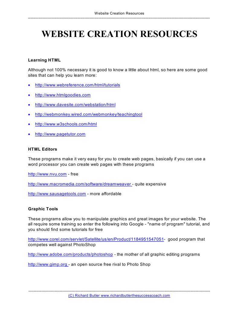 Website Creation Resources | PDF