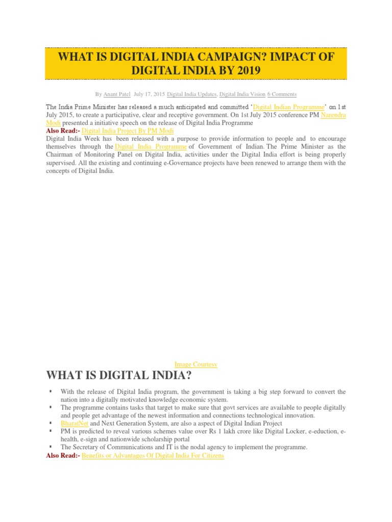 What Is Digital India Campaign? Impact of Digital India by 2019 | PDF ...