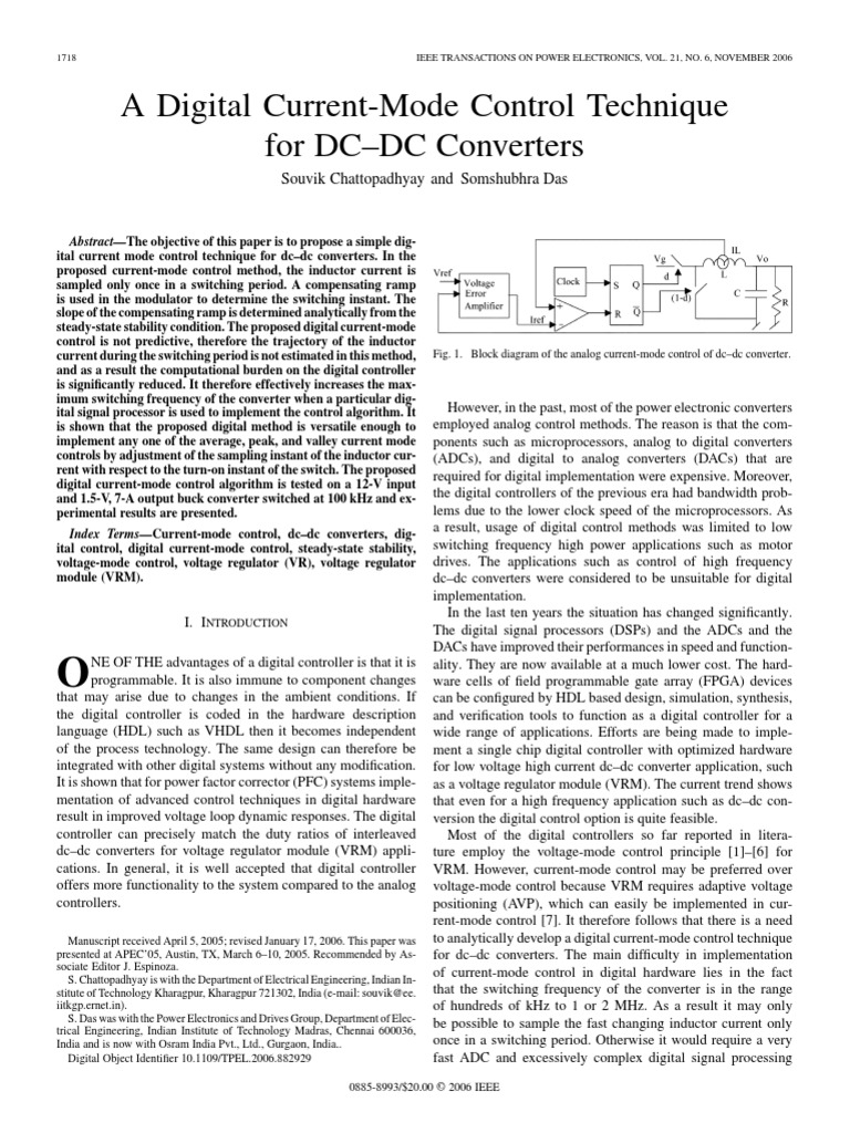 A Digital Current-Mode Control Technique | PDF | Analog To Digital Converter | Analogue Electronics