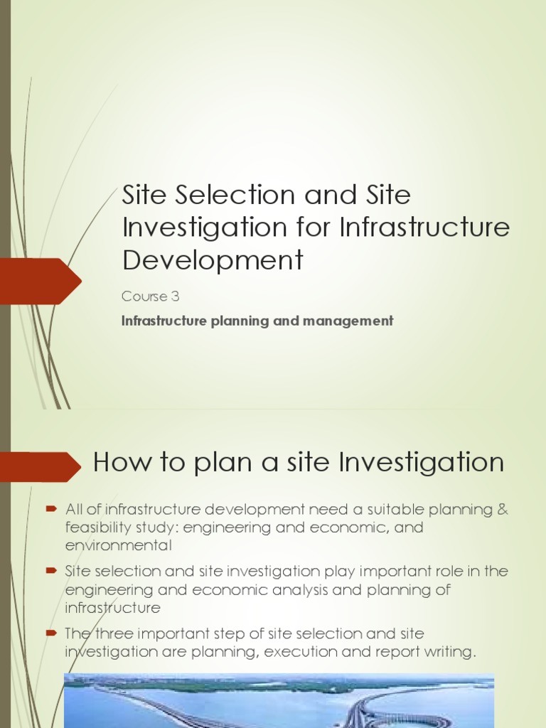 Site Selection and Site Investigation For Infrastructure Development ...