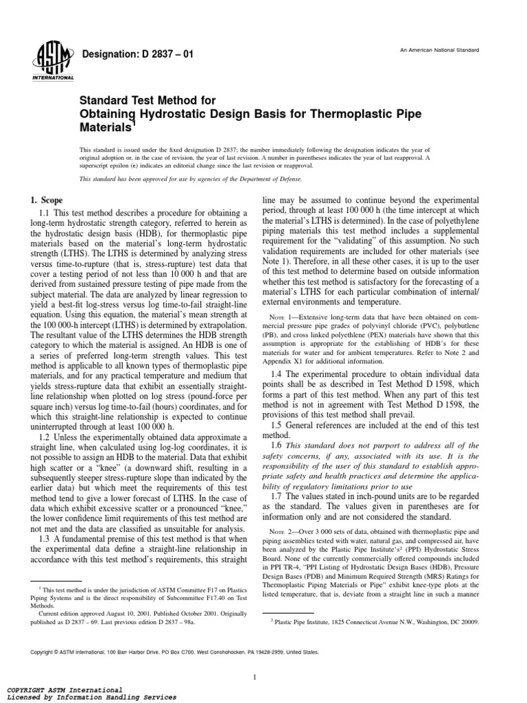 Astm D2837 (2001) | PDF | Strength Of Materials | Regression Analysis