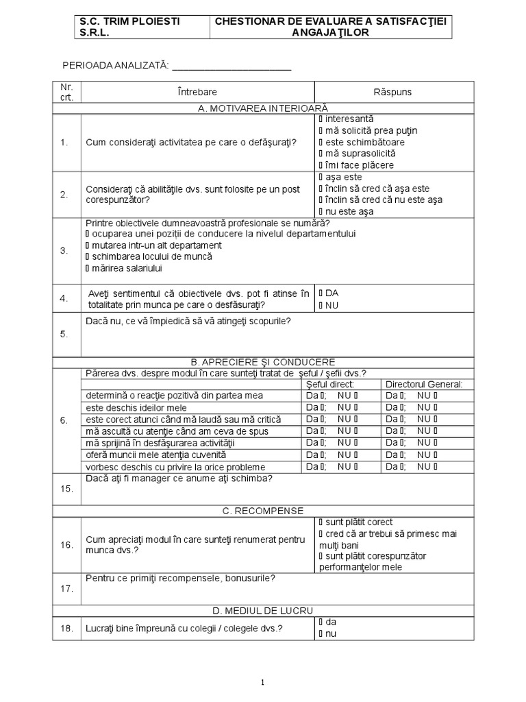 Chestionar de Evaluare Satisfactie Angajati Modificat