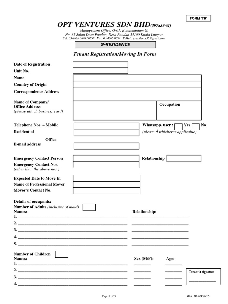 Tenant Registration Form | PDF | Personally Identifiable Information ...