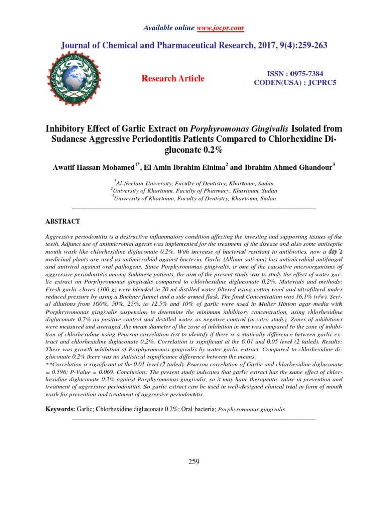 Inhibitory Effect of Garlic Extract On Porphyromonas Gingivalis ...