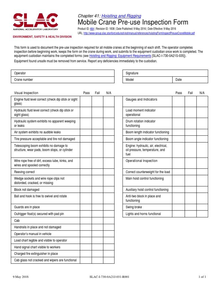 Hoisting Form Inspect Pre Use Crane Mobile | Crane (Machine ...