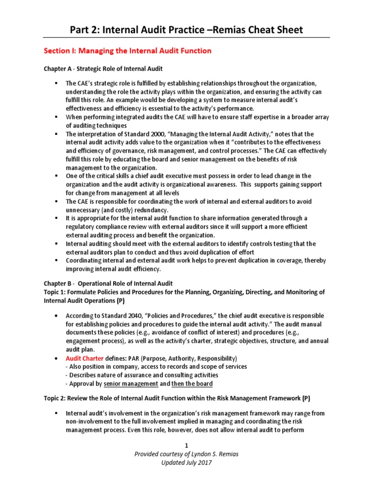 CIA Part 2 Cheat Sheet Updated July 2017 | PDF | Internal Audit | Audit