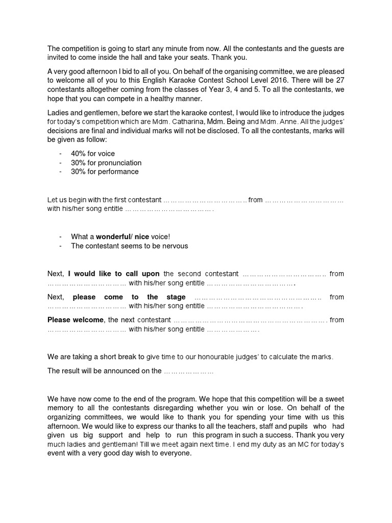Karaoke Emcee Speech | PDF