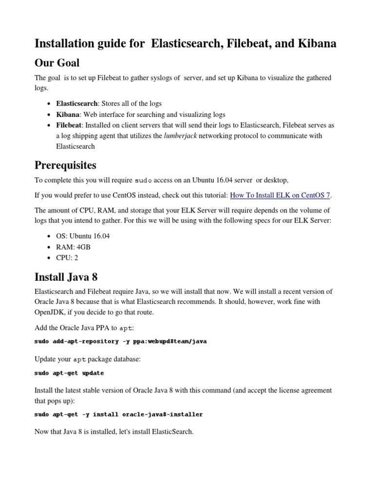 Installation Guide For Elasticsearch, Filebeat, and Kibana: Our Goal | PDF | Ubuntu (Operating ...