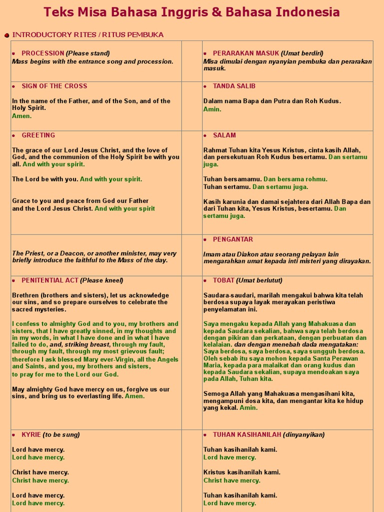 Teks Misa Bahasa Inggris & Bahasa Indonesia | PDF | Misa (Liturgi ...