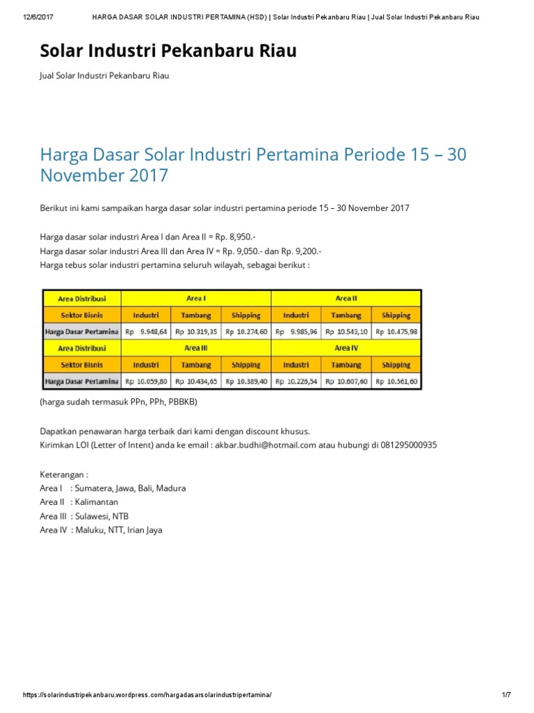 HARGA DASAR SOLAR INDUSTRI PERTAMINA (HSD) - Solar Industri Pekanbaru ...