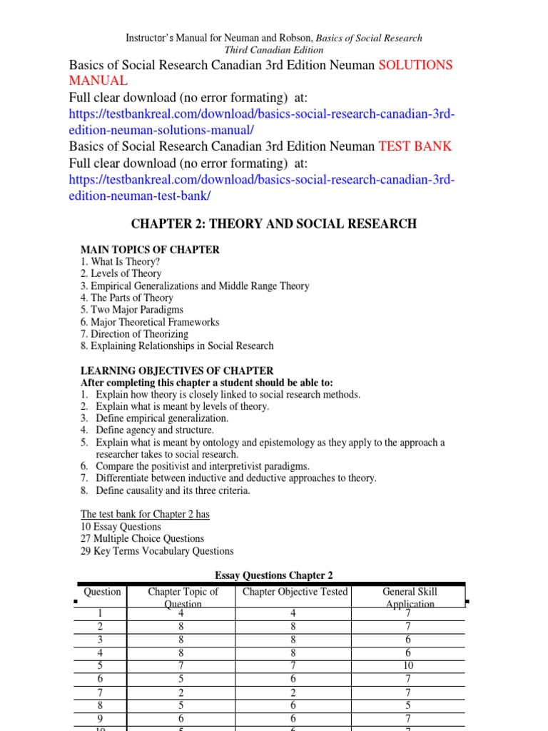 Basics of Social Research Canadian 3rd Edition Neuman Solutions Manual ...