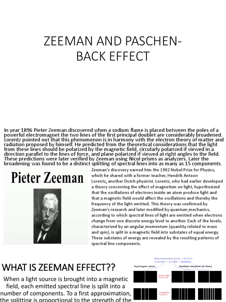 Zeeman and Paschen-Back Effect | PDF | Spin (Physics) | Electron