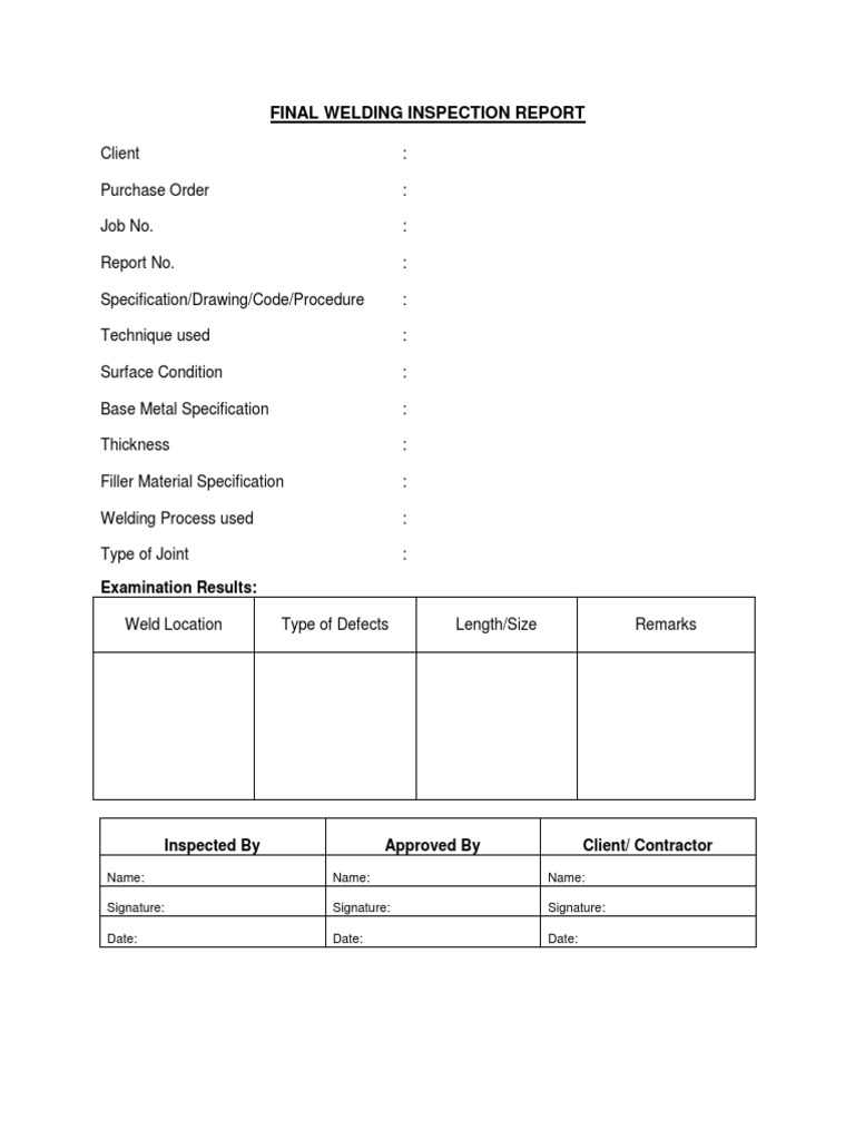 Final Welding Inspection Report | PDF
