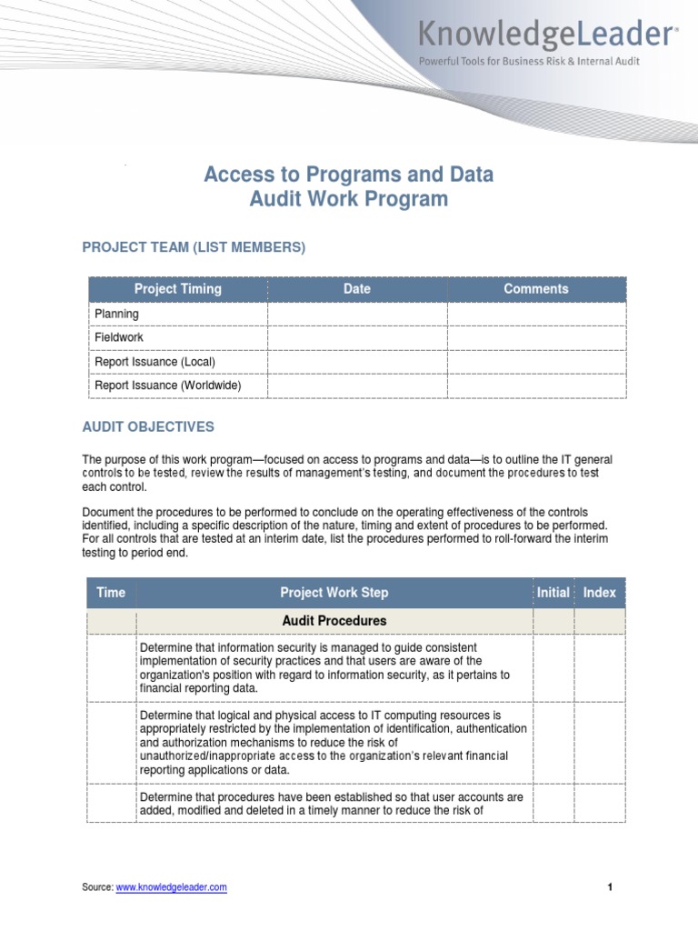 Access To Programs and Data Audit Work Program | PDF | Information ...