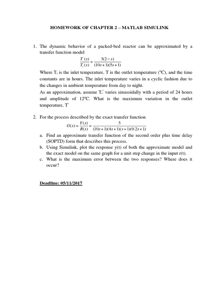 Homework of Chapter 2 - Matlab Simulink: Ts S Ts S S | PDF