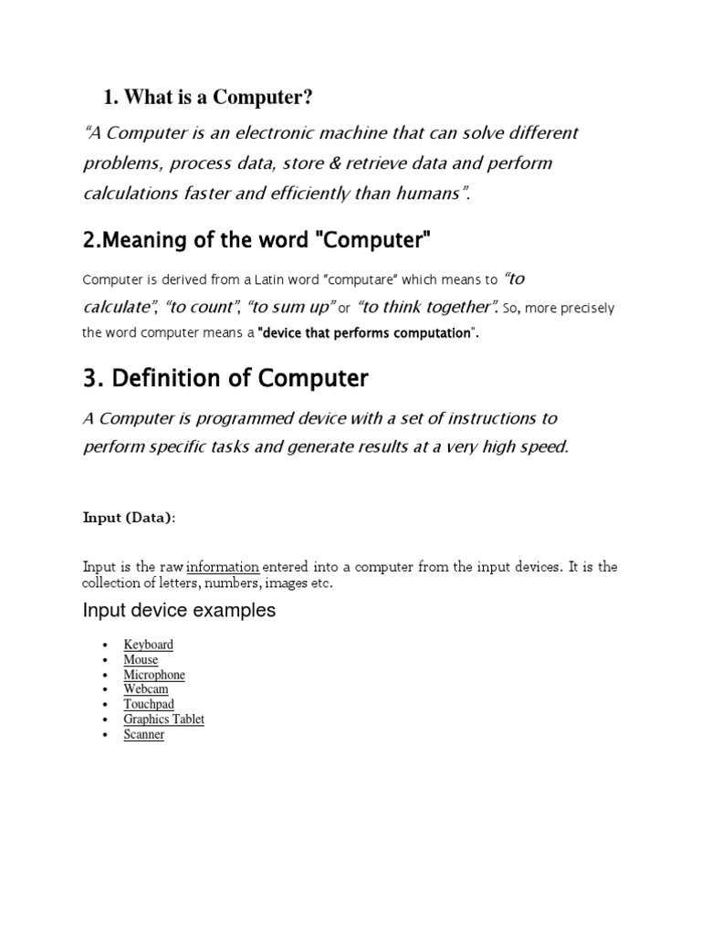 Definition of Computer: 1. What Is A Computer? | PDF | Computer Data ...
