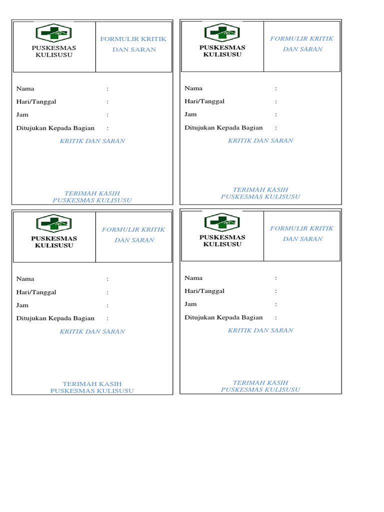 Formulir Kritik Dan Saran