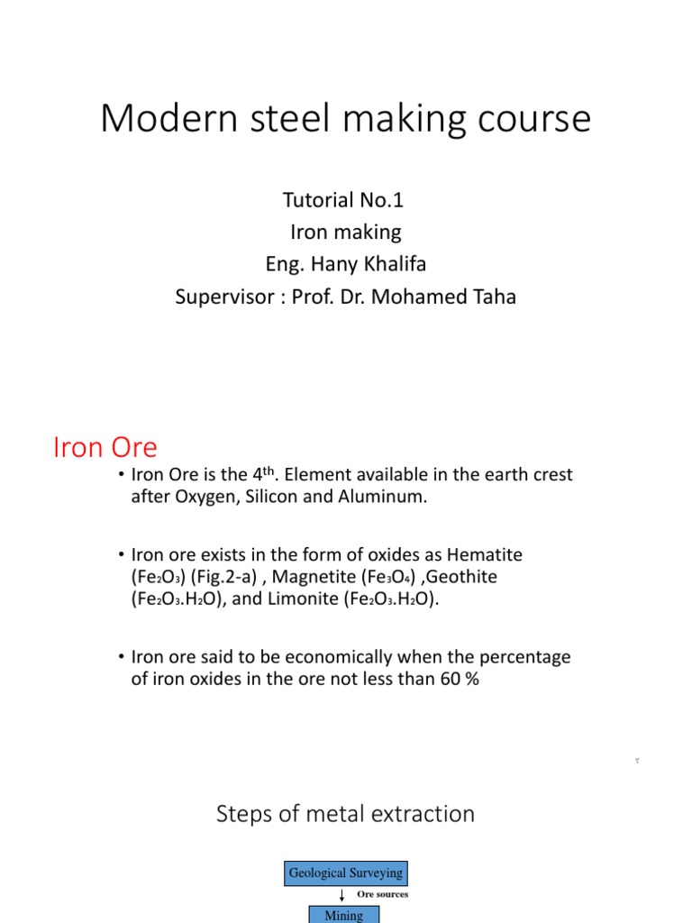 Modern Steel Making Course: Tutorial No.1 Iron Making Eng. Hany Khalifa ...