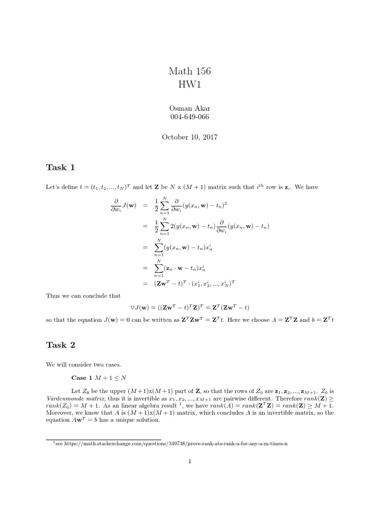 Math 156 HW1: Task 1 | PDF | Functions And Mappings | Matrix Theory