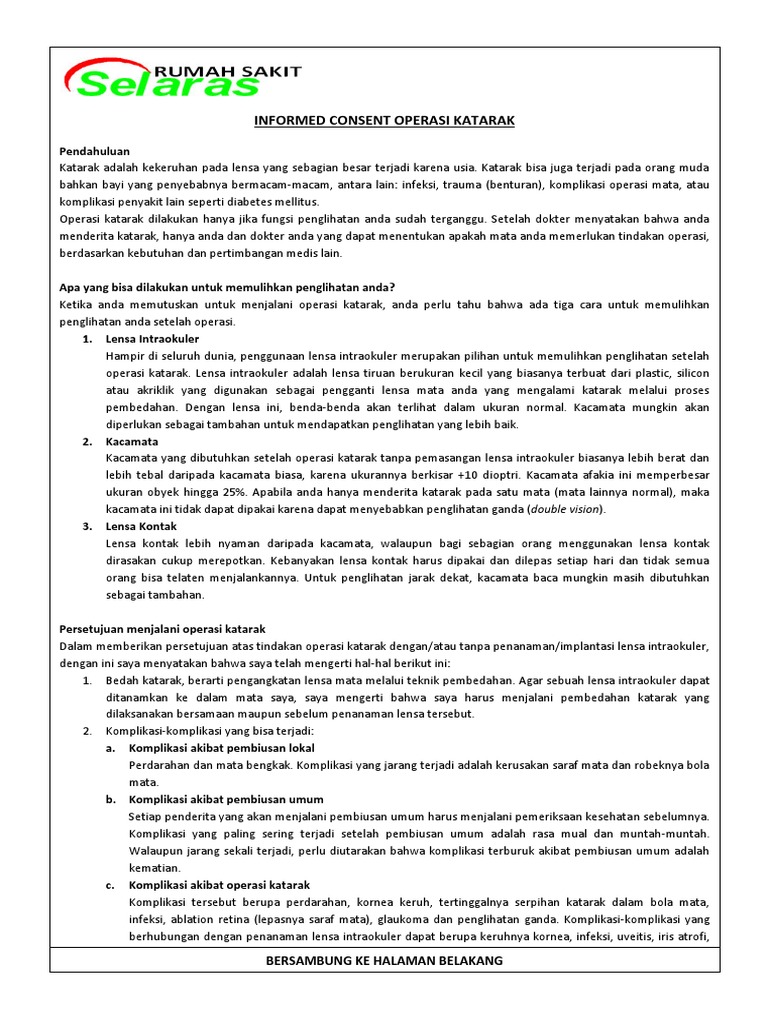 Informed Consent Operasi Katarak | PDF