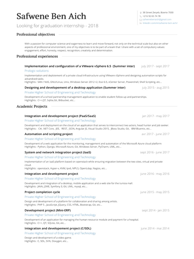 Safwene Ben Aich RESUME English | PDF | Cloud Computing | Software ...