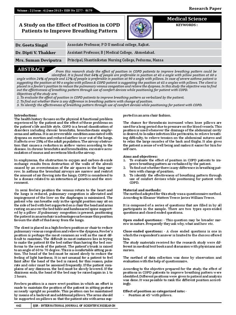Optimal Positions for COPD Breathing | PDF | Respiratory Tract ...