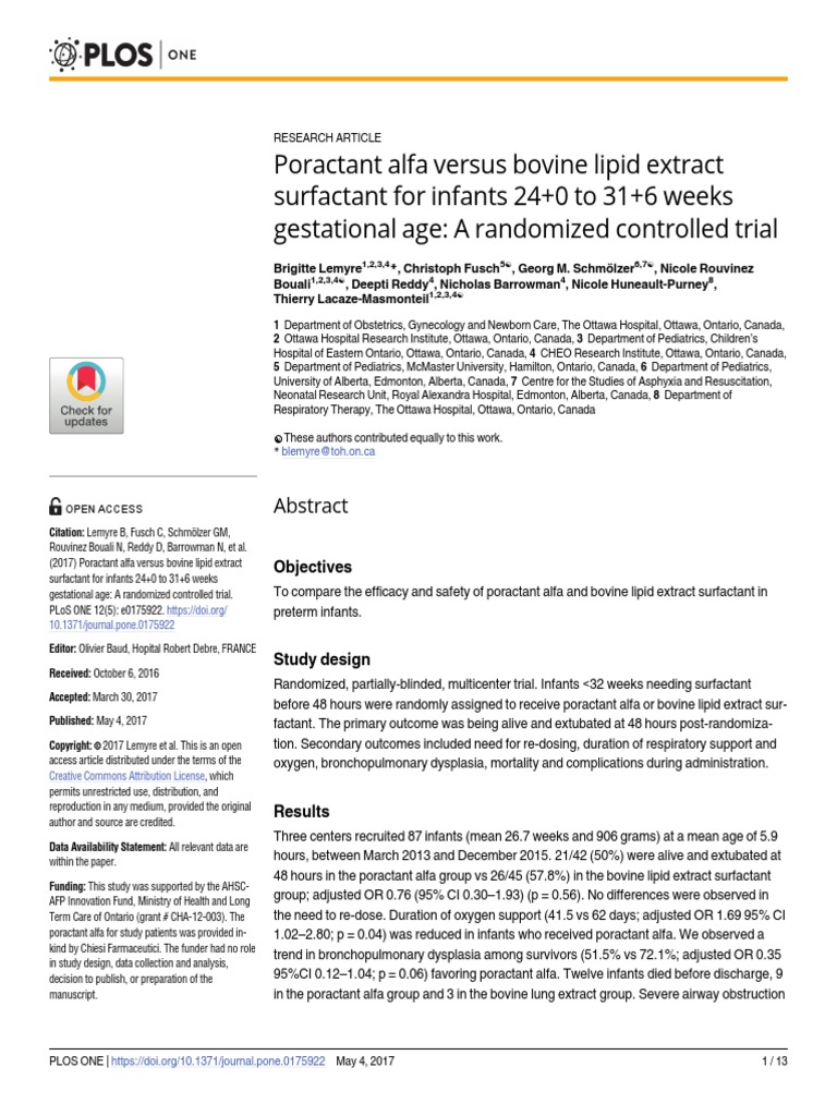 Poractant Alfa Versus Bovine Lipid Extract Surfactant For Infants 24+0 ...