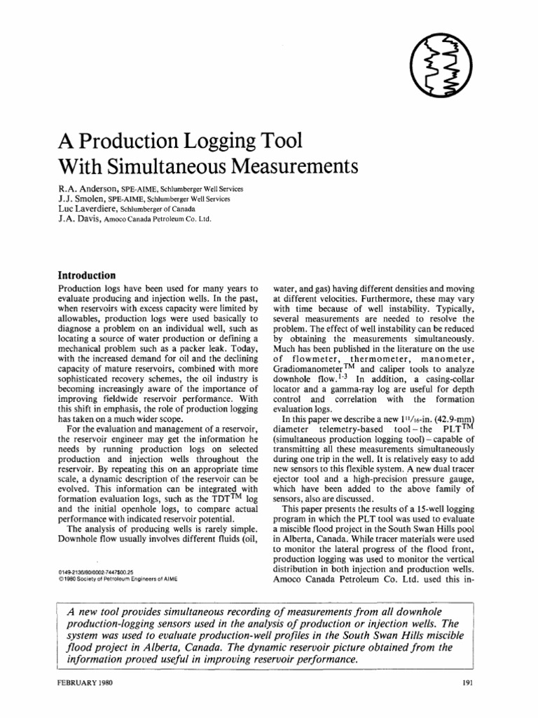 A Production Logging Tool With Simultaneous Measurements: February 1980 ...