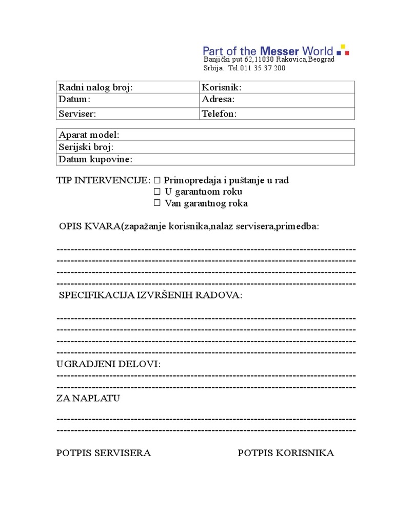 Castolin Radni Nalog | PDF