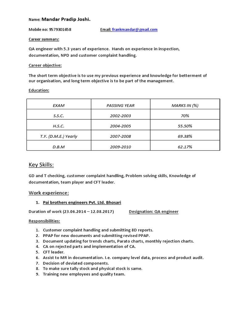 Mandar Pradip Joshi.: Key Skills | PDF | Business | Science