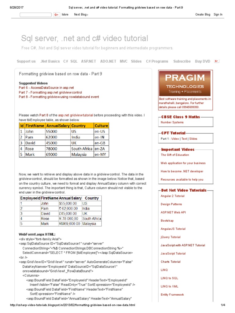 Formatting Gridview Based On Row Data - Part 9: Support Us C# Programs Subscribe Buy DVD | PDF ...