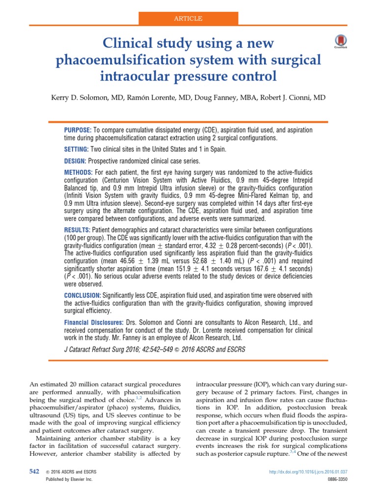Clinical Study Using A New Phacoemulsification System With Surgical ...