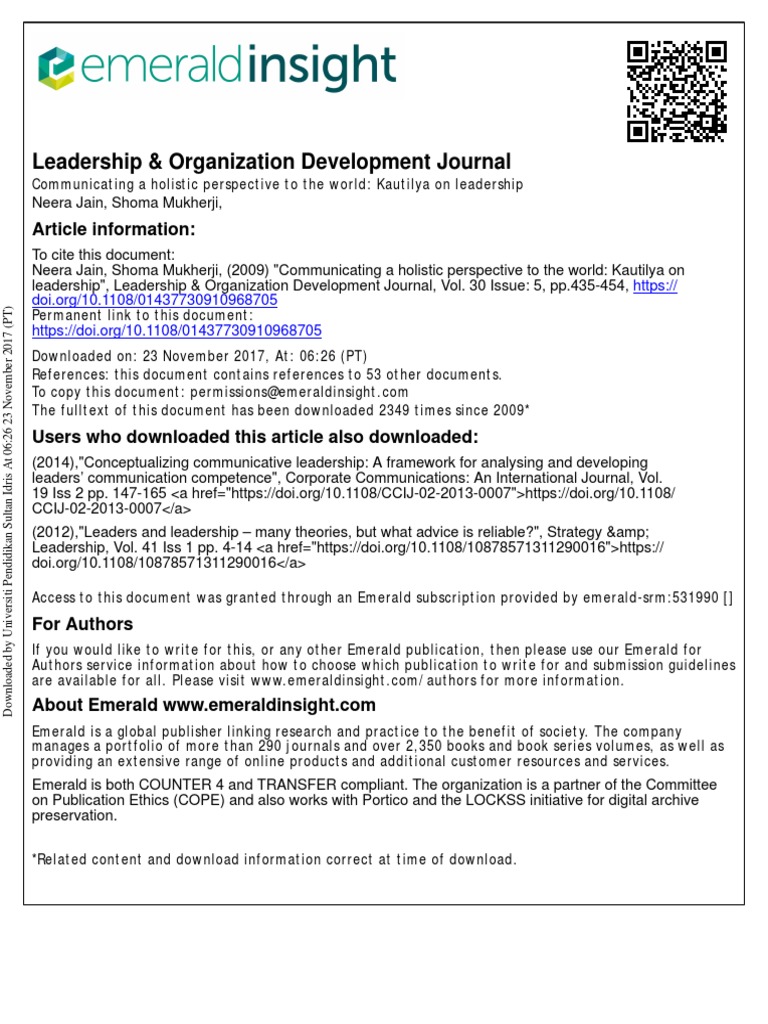 Leadership & Organization Development Journal: Article Information ...