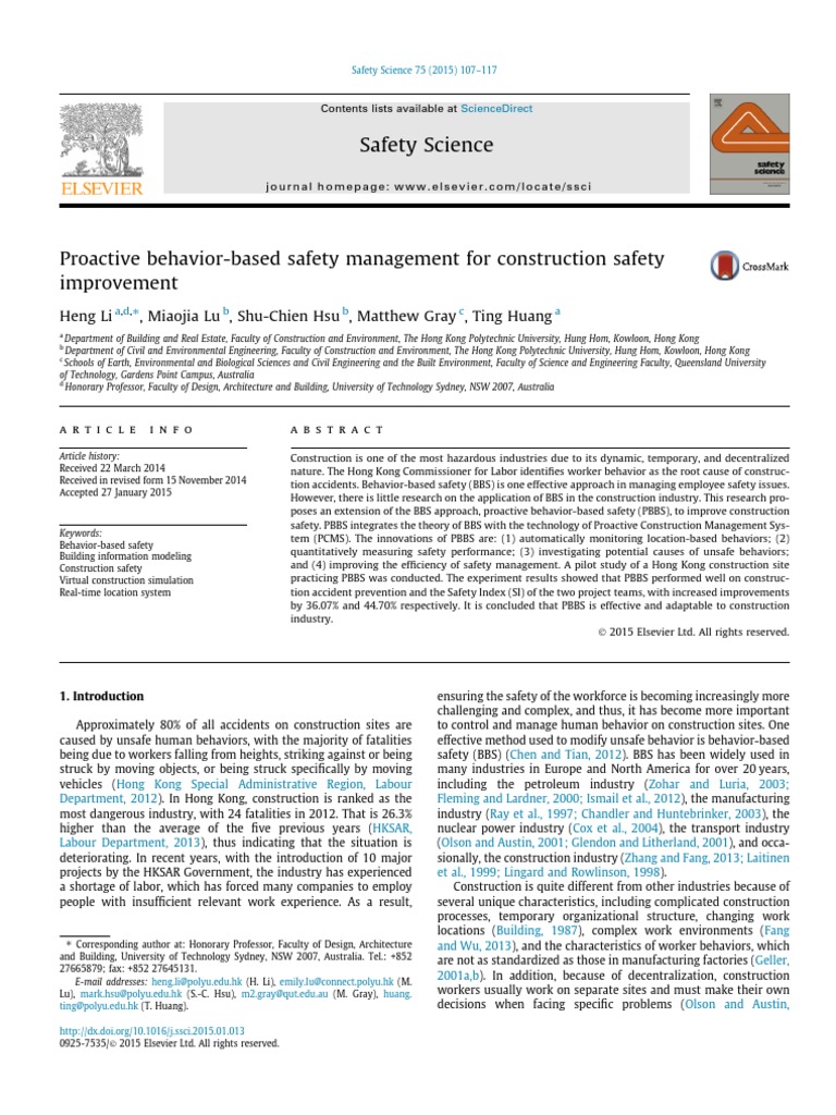 Proactive Behavior-Based Safety Management For Construction Safety PDF ...