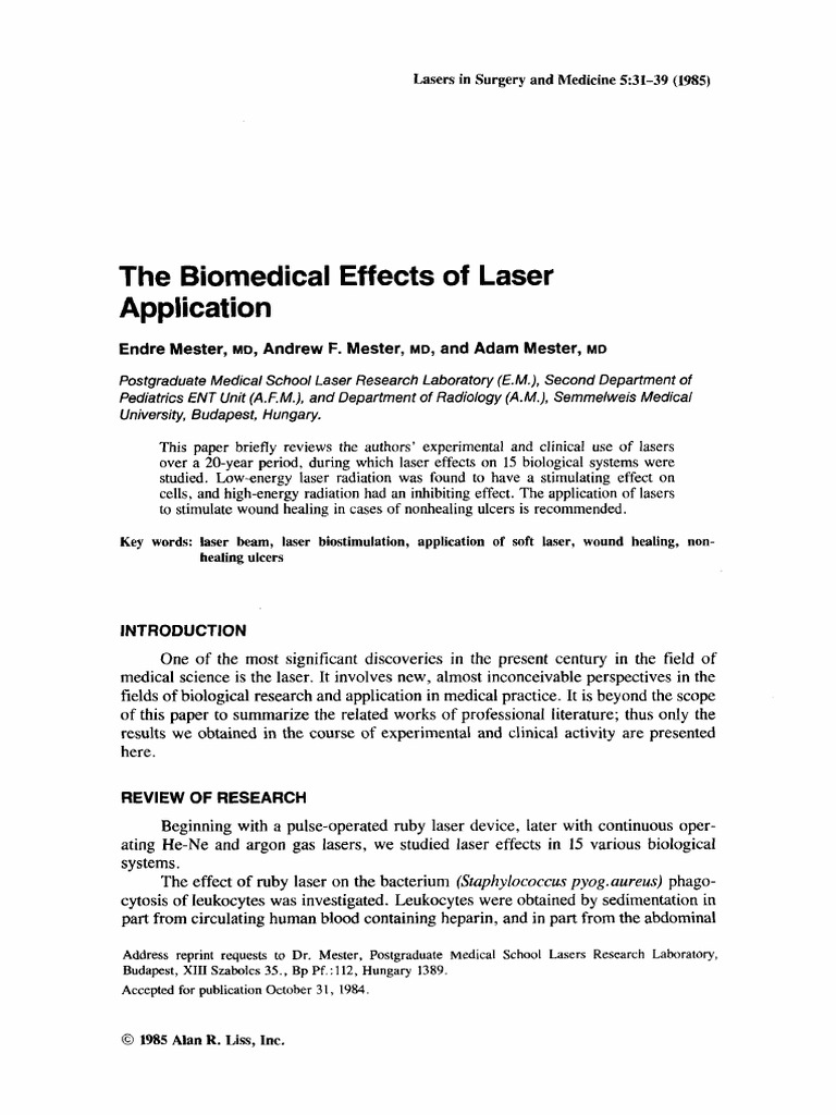 The Biomedical Effects of Laser Application | PDF | Healing | Wound Healing