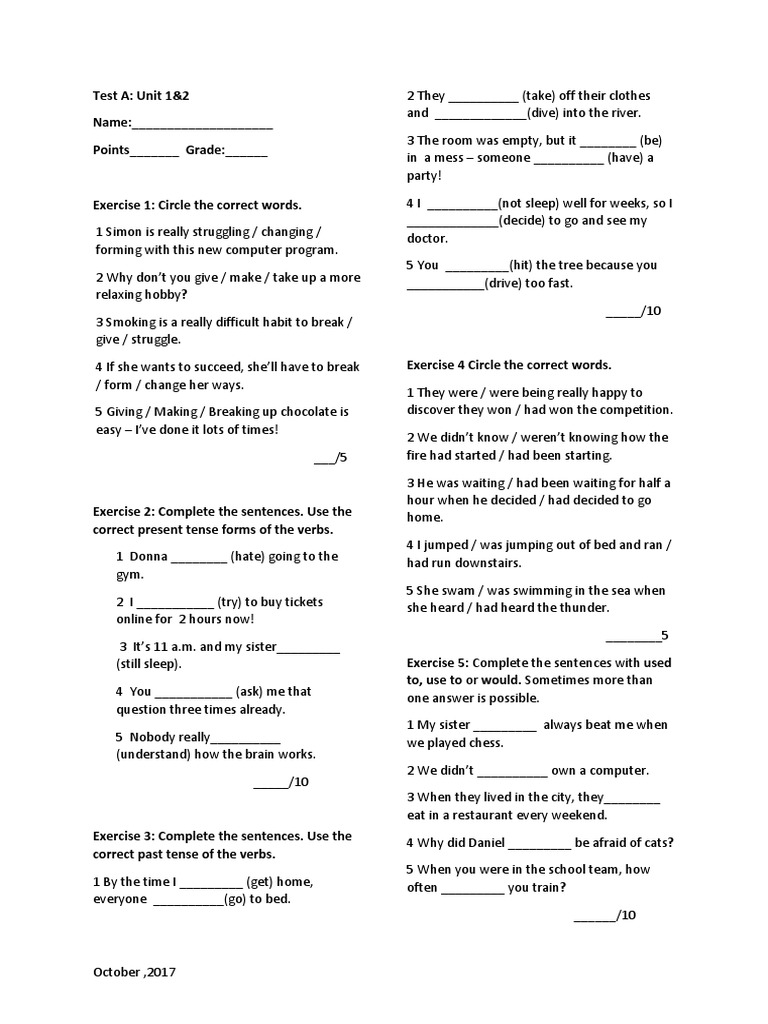 Test Practice Exercises and Key: English Grammar and Vocabulary Test ...