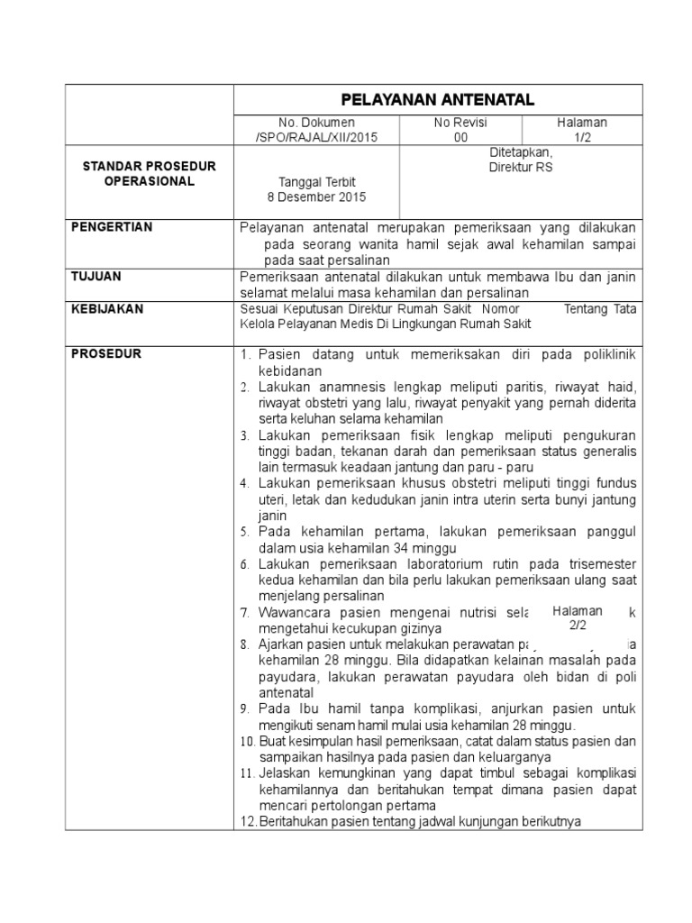 Spo Pelayanan Antenatal | PDF