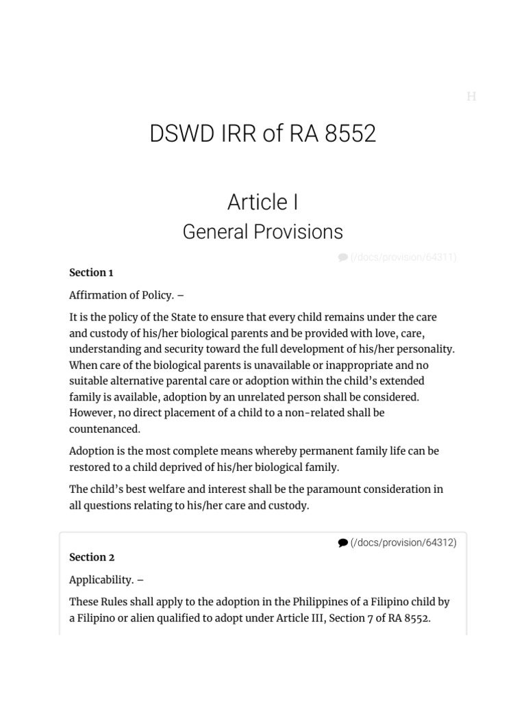 DSWD IRR of RA 8552 | PDF | Adoption | Child Custody