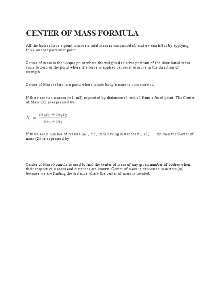 Center of Mass Formula - Find Balance Point of Any Object | PDF