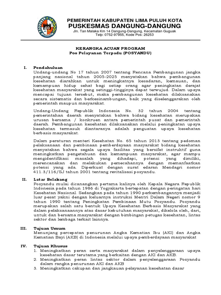 Kerangka Acuan Kerja Posyandu | PDF
