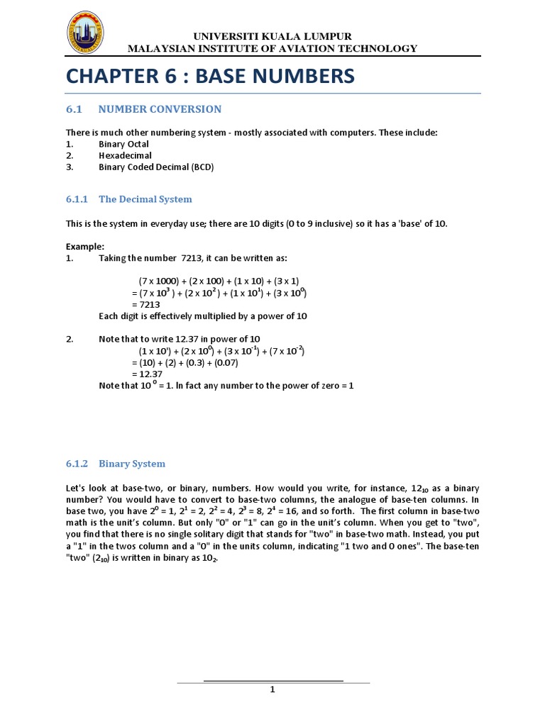 Chapter 6: Base Numbers: 6.1 Number Conversion | PDF | Division (Mathematics) | Naming Conventions