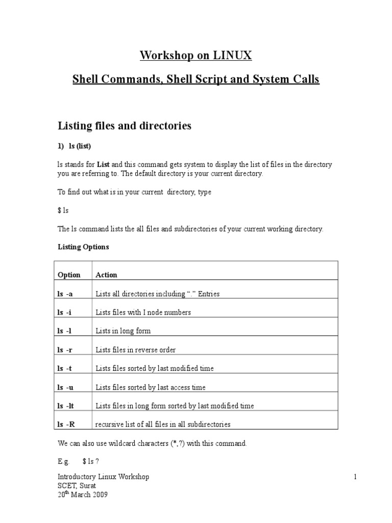 Workshop On LINUX Shell Commands Shell Script And System Calls PDF