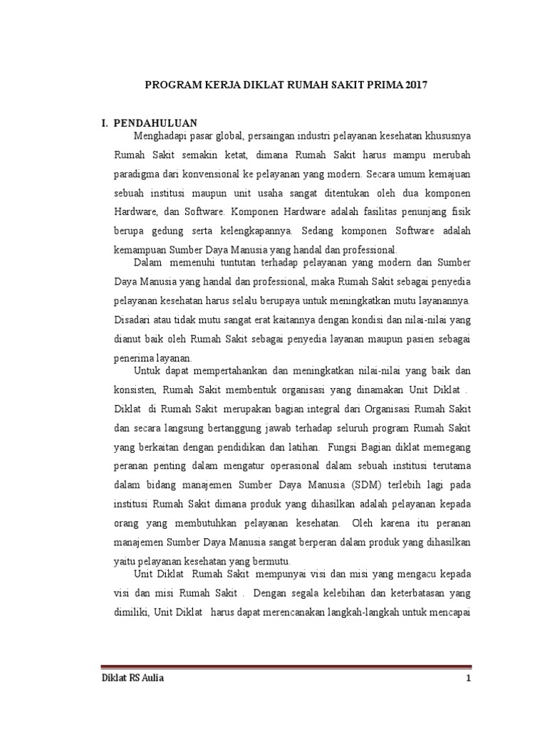 Program Kerja Diklat RS Aulia 2017 | PDF | Bisnis