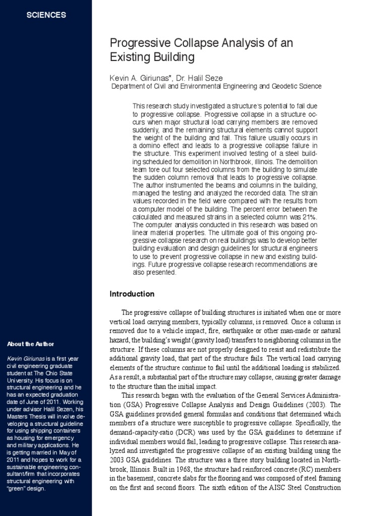 Progressive Collapse Analysis of An Existing Building | PDF | Beam (Structure) | Column