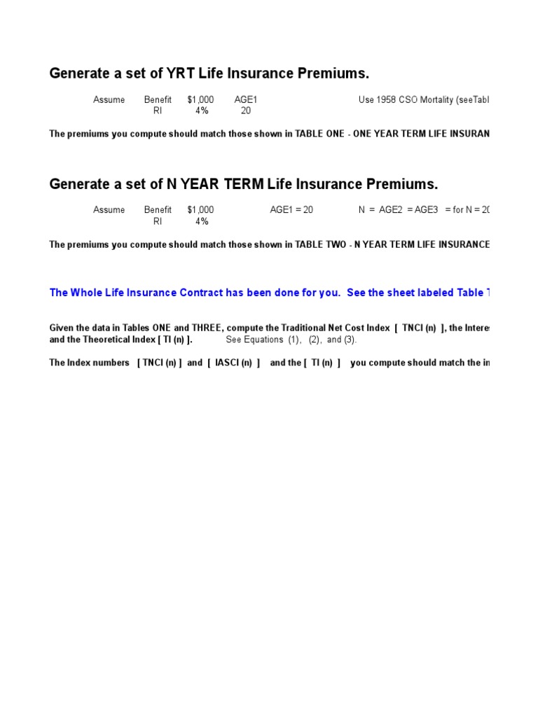 1958 CSO Table in An Excel Spreadsheet | PDF | Life Insurance ...