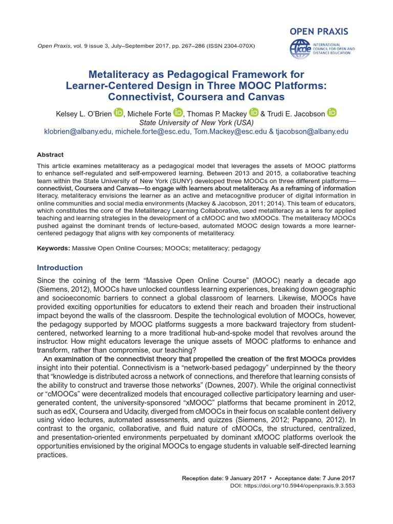 Metaliteracy - Article 1 | PDF | Massive Open Online Course ...