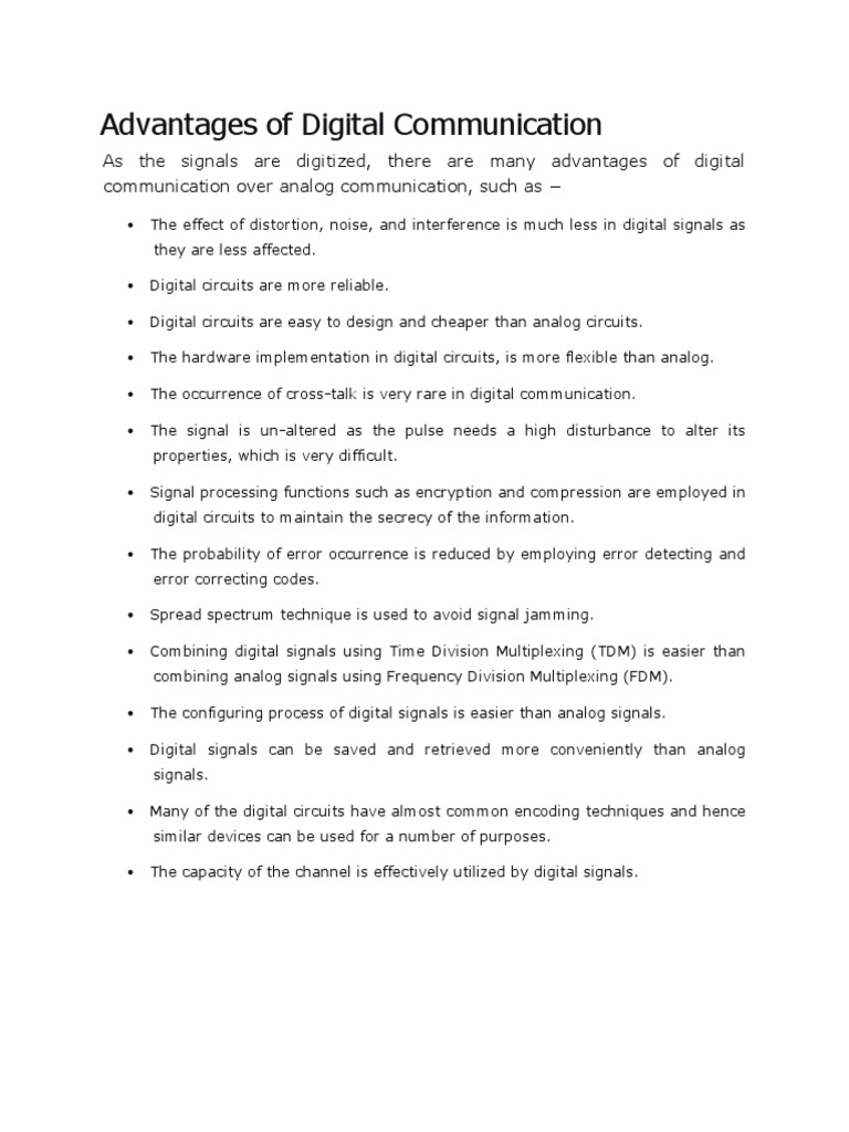 Advantages of Digital Communication | PDF | Data Transmission | Digital ...