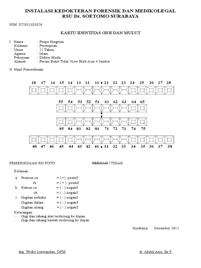 Contoh Pemeriksaan Odontogram | PDF