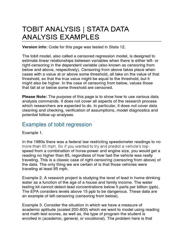 Tobit Analysis - Stata Data Analysis Examples | PDF | Ordinary Least Squares | Regression Analysis